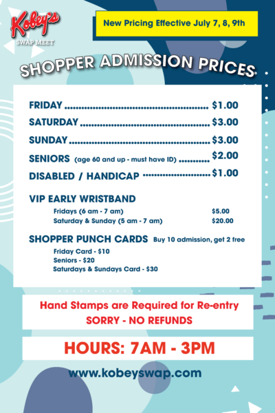 Shoppers – New Pricing – Welcome to Kobey's Swap Meet